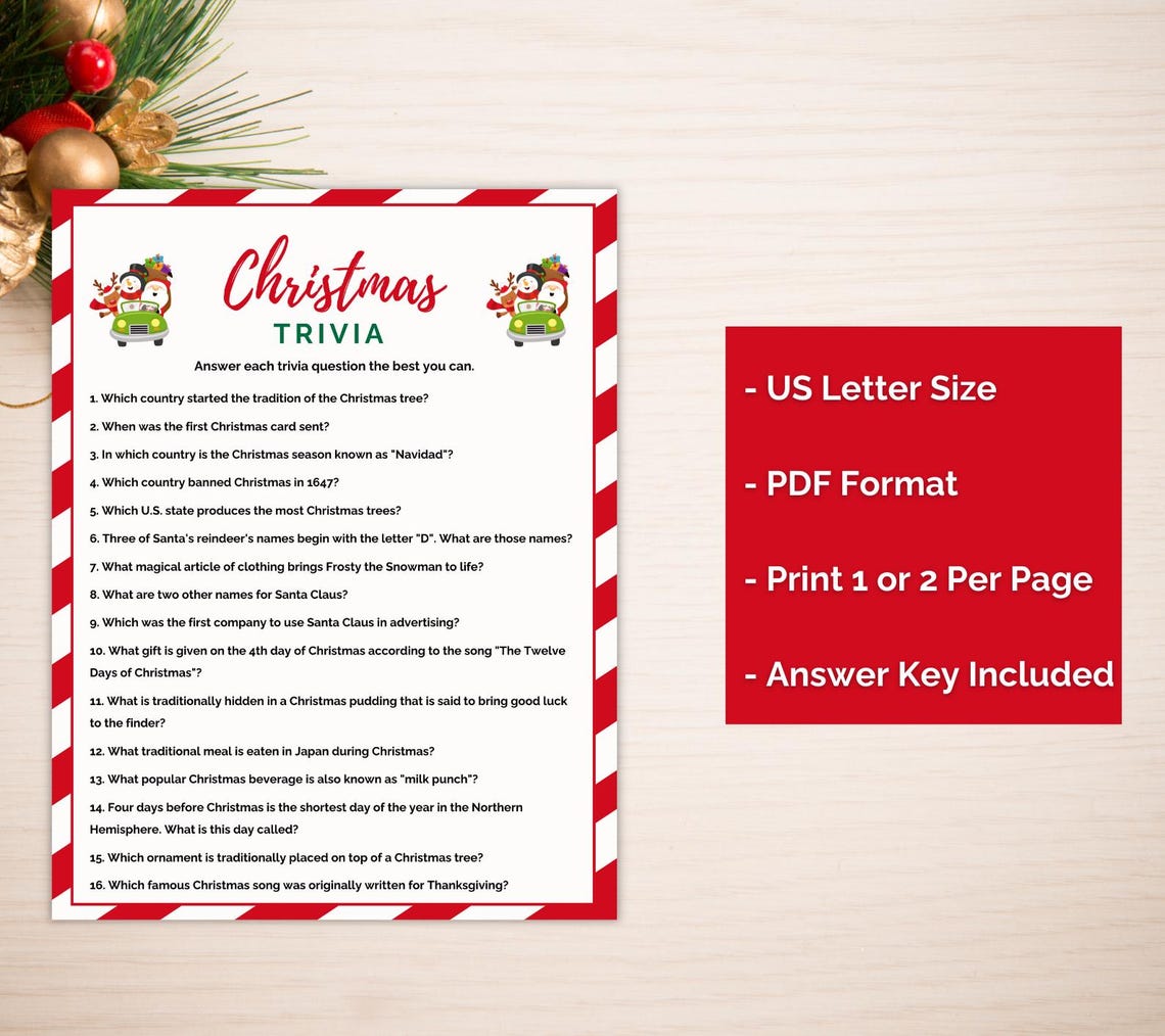 Christmas Trivia, Family Game, Printable Christmas Game, Christmas ...