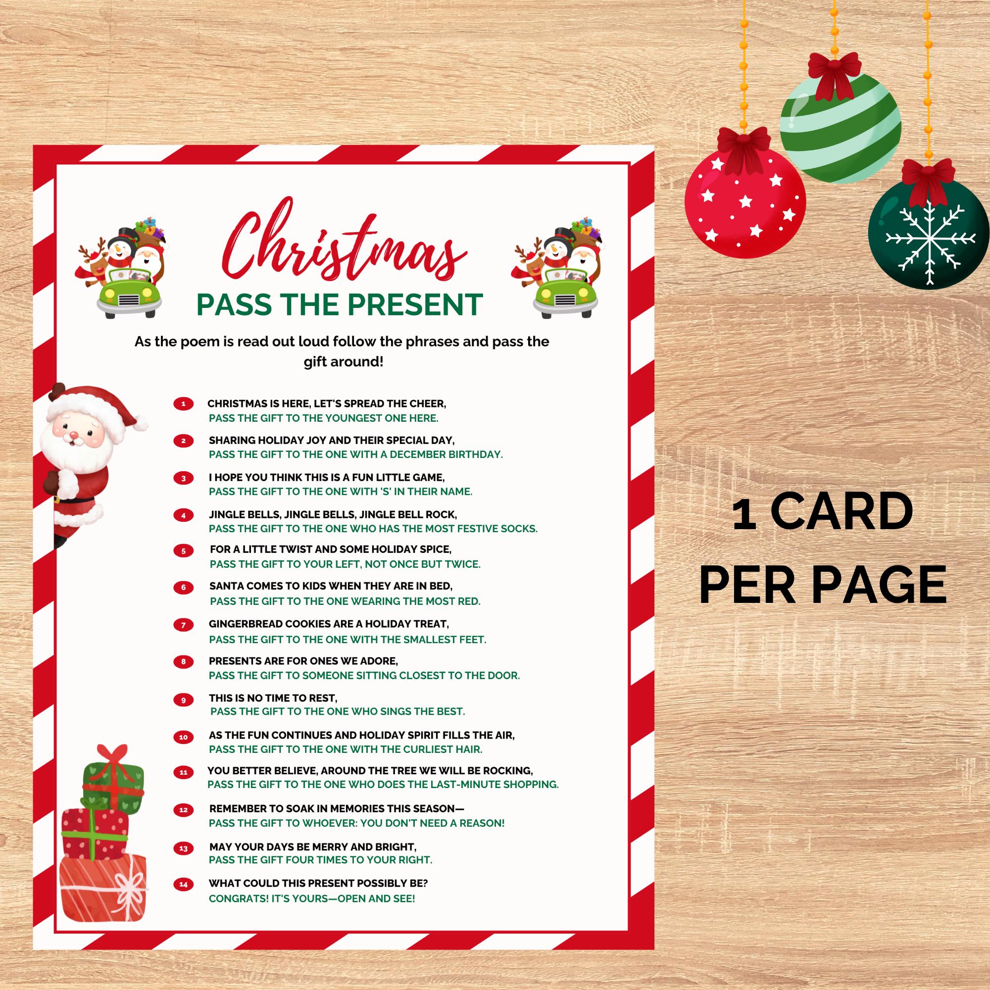 Christmas Pass the Present, Family Game, Printable Christmas Game ...