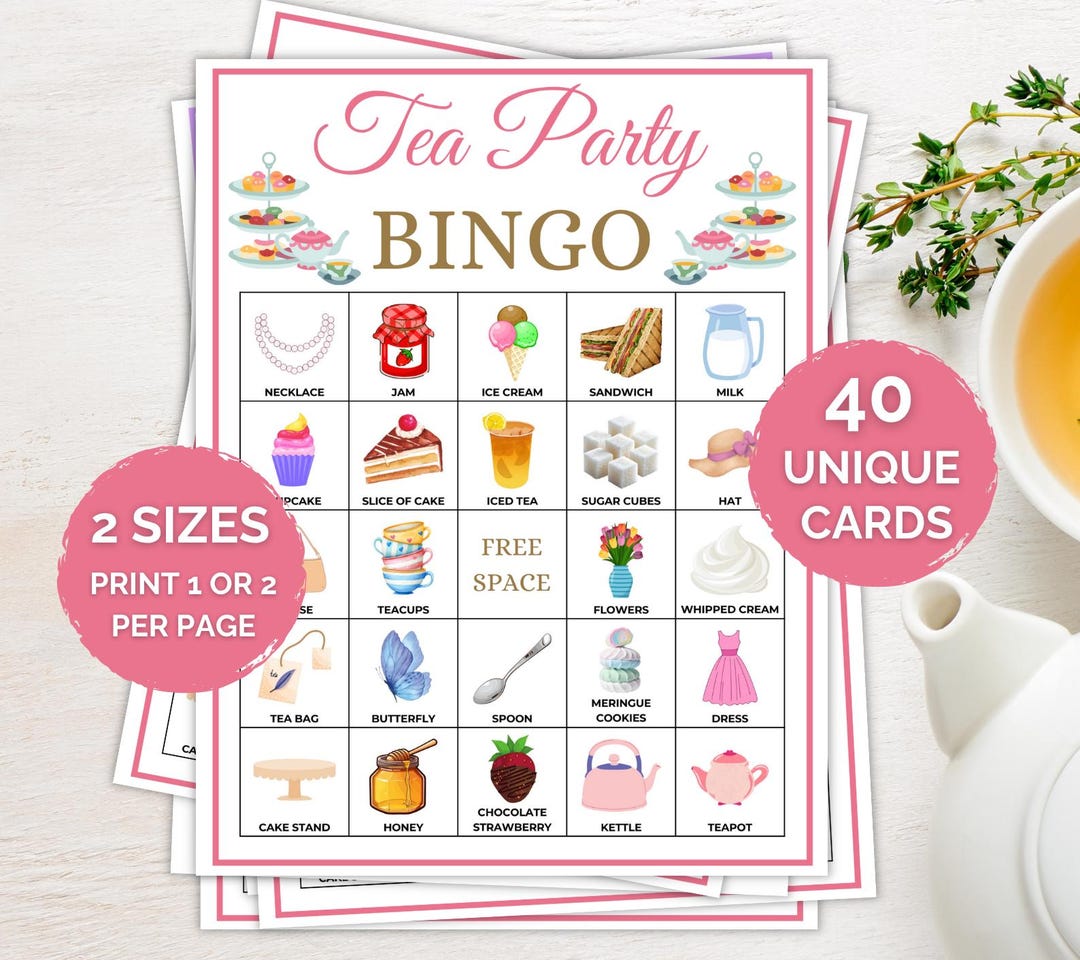 40 Tea Party Bingo Cards, Tea Party Bingo Printable Game, Tea Party ...