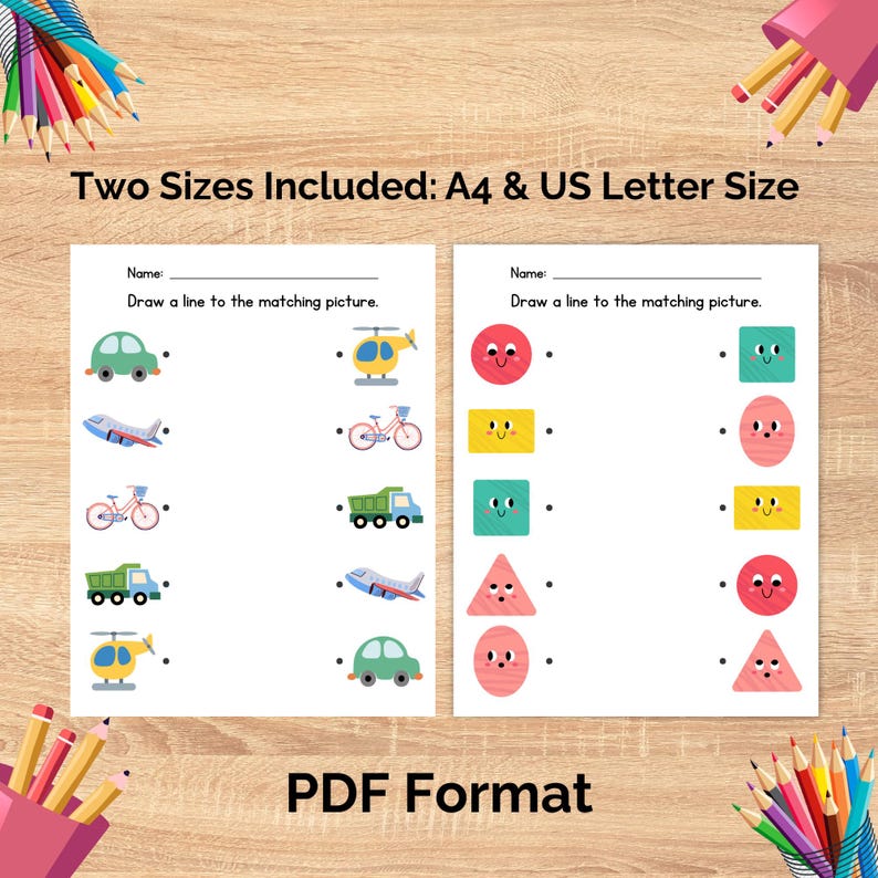 20 Printable Matching Worksheets, Match the Picture, Kindergarten ...