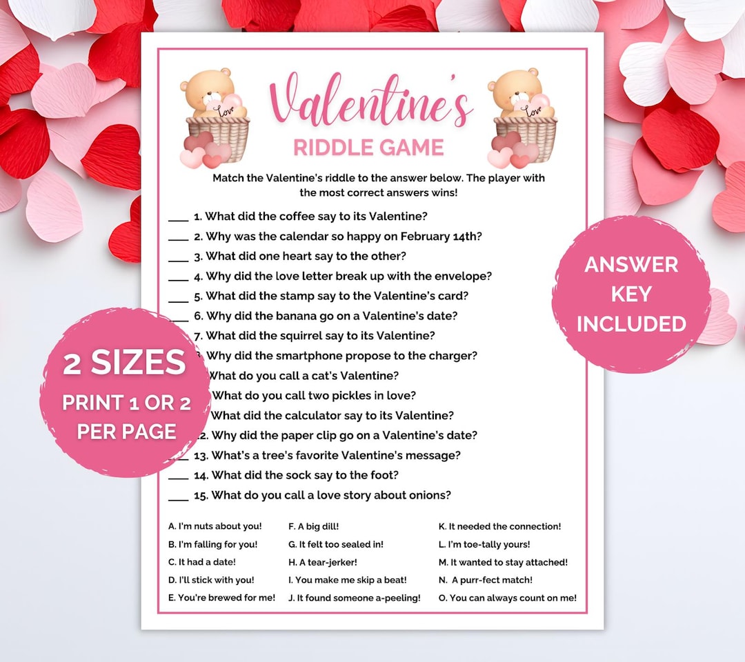 Valentine’s Day Riddle Game, Valentine's Day Riddle, Valentine's Party ...