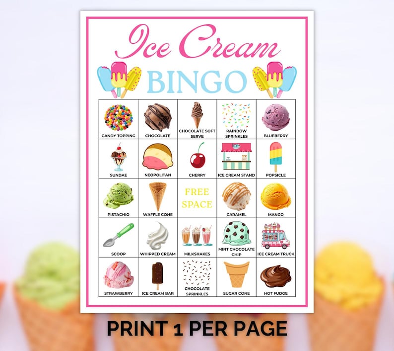 50 Ice Cream Bingo Cards, Ice Cream Bingo Printable, Summer Party ...