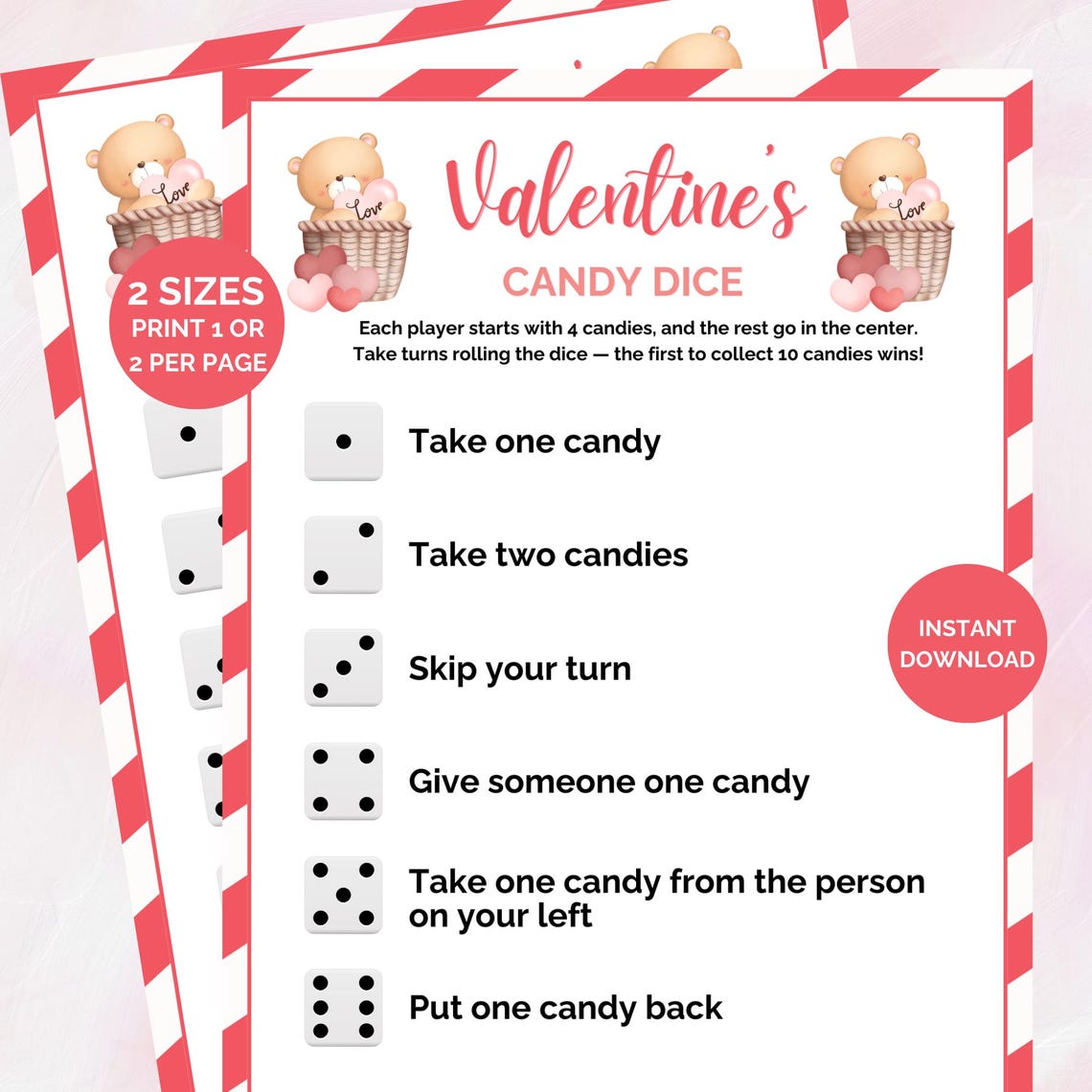 Valentine's Day Candy Dice Game, Valentine's Day Candy Dice, Valentines ...