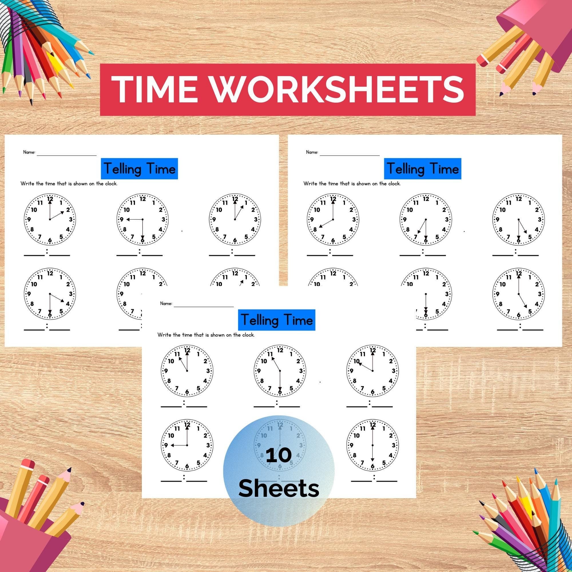 Telling Time to the Hour Worksheet, Learn to Tell the Time, Digital ...