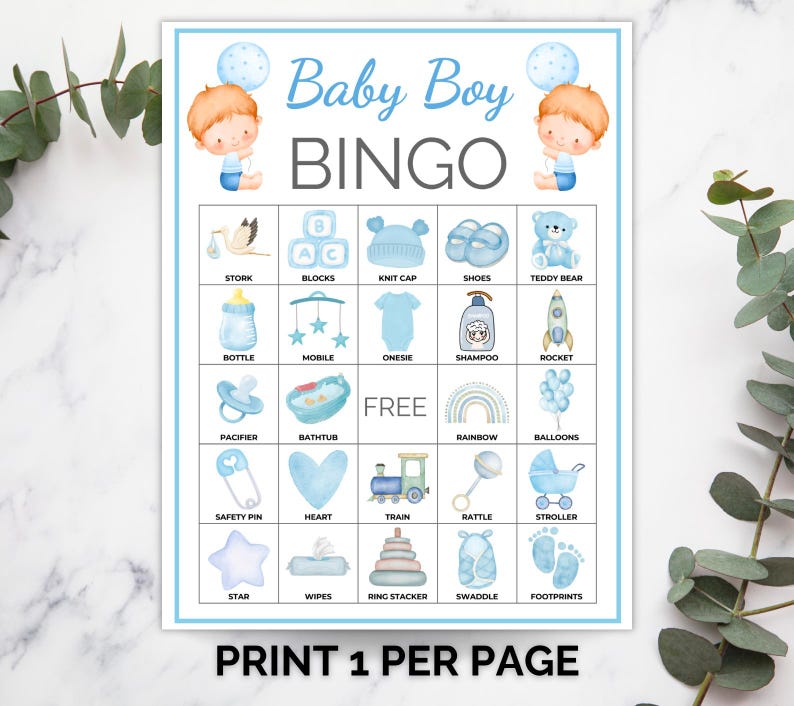 50 Baby Boy Bingo Cards, Baby Boy Shower Bingo, Baby Shower Bingo ...