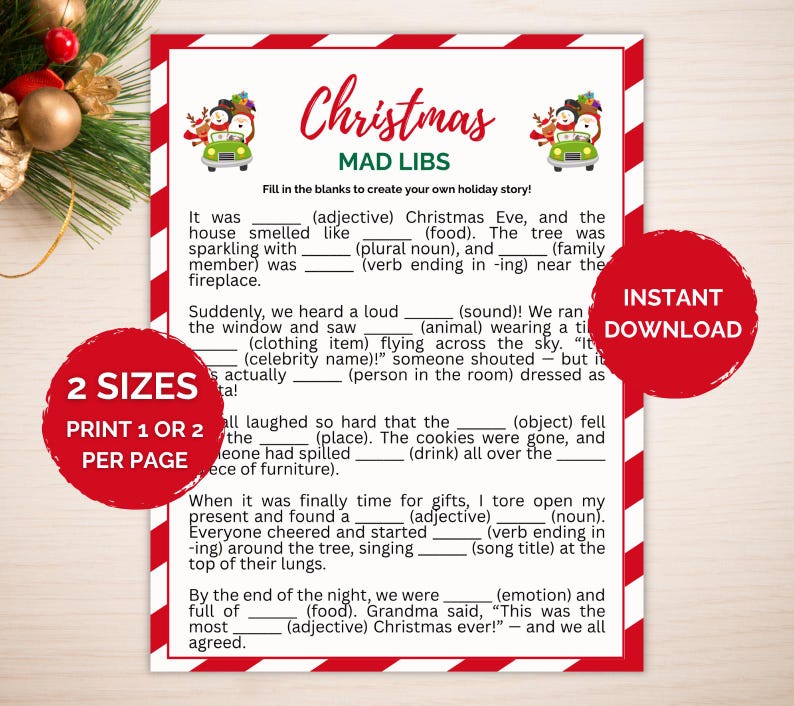 Christmas Mad Libs, Family Game, Printable Christmas Game, Christmas ...