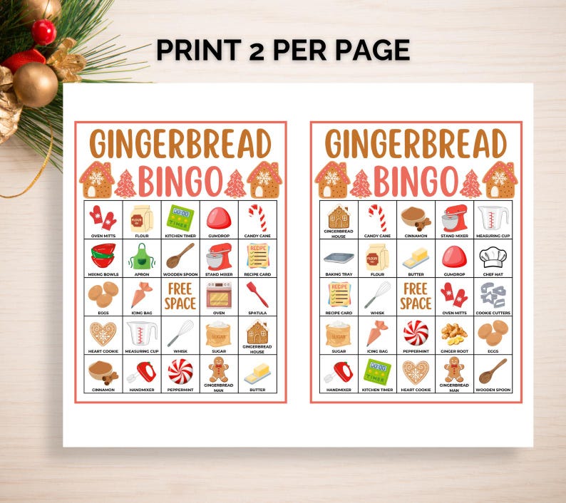 30 Gingerbread Bingo Cards, Gingerbread Bingo, Christmas Baking Bingo ...