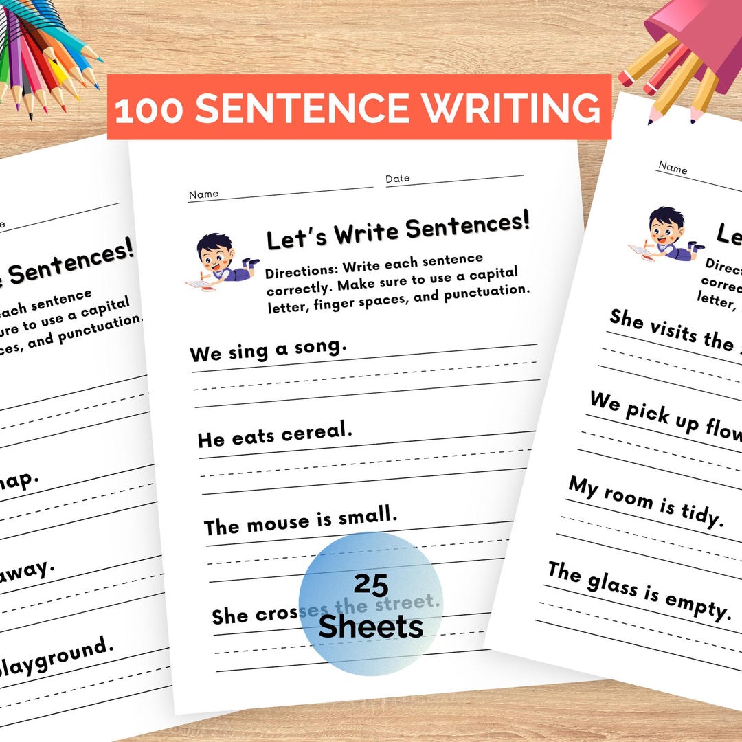 25 Sentence Writing Practice Worksheets, Printable Sentence Writing ...
