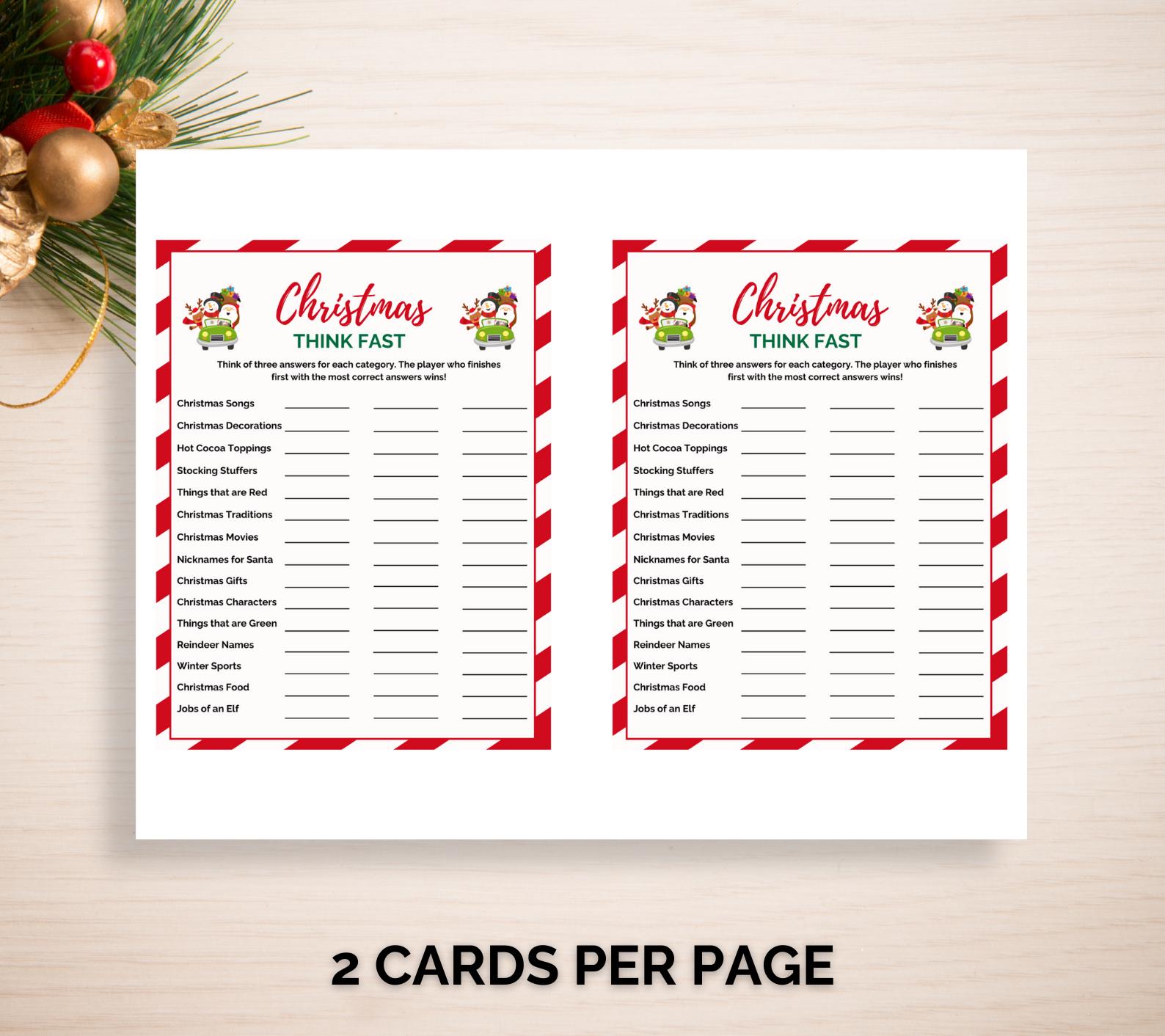 Christmas Think Fast Game, Fun Christmas Party Game, Holiday Think ...