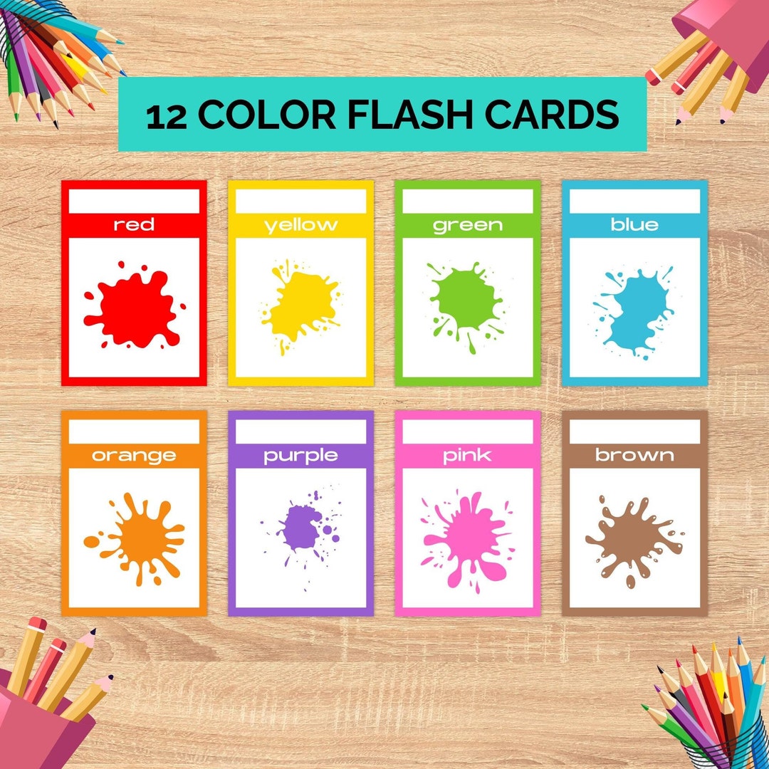 12 Color Flashcards, Pre-school Cards, Montessori Flashcards, Color ...