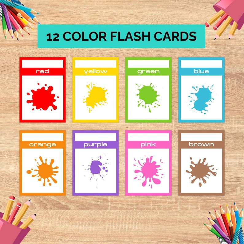 12 Color Flashcards, Pre-school Cards, Montessori Flashcards, Color ...