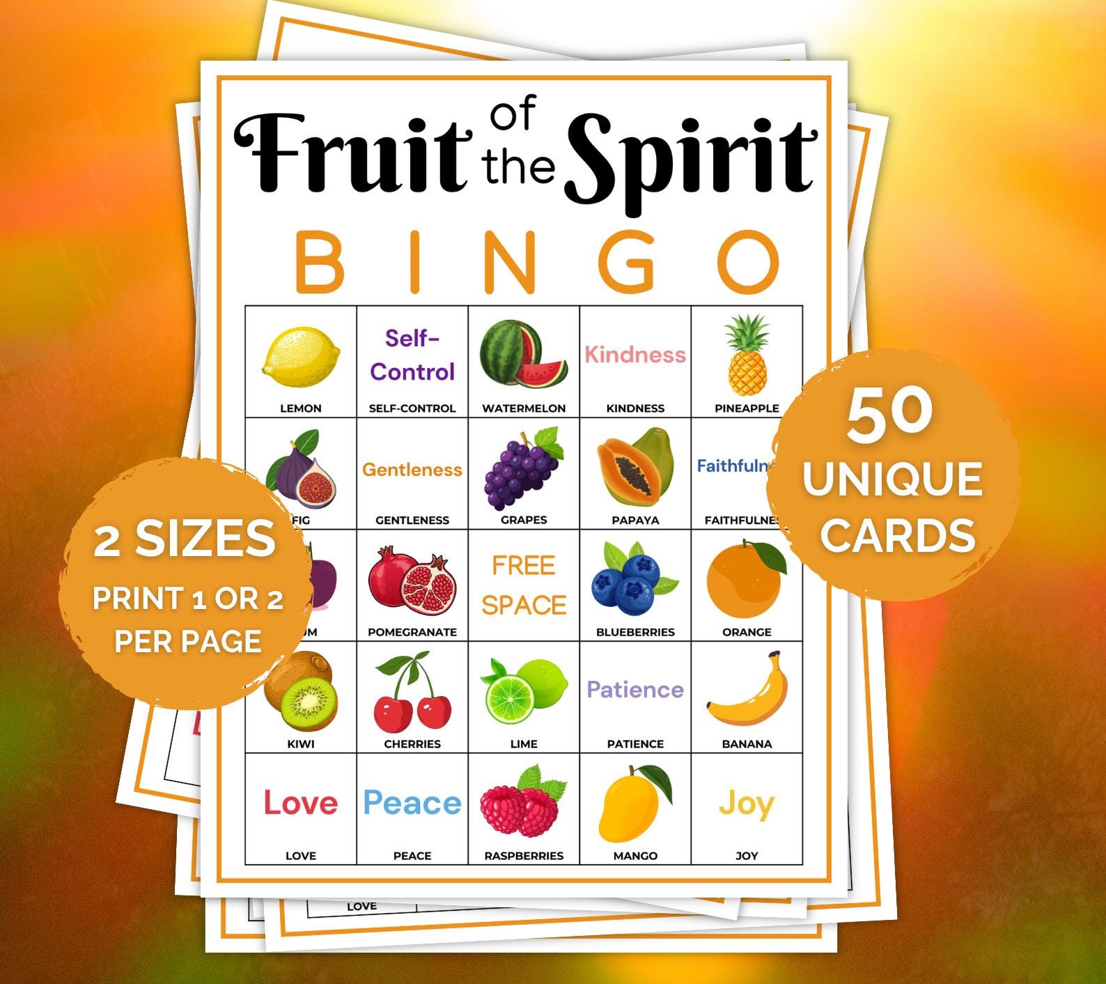 50 Fruit of the Spirit Bingo Cards, Fruit of the Spirit Bingo Printable ...
