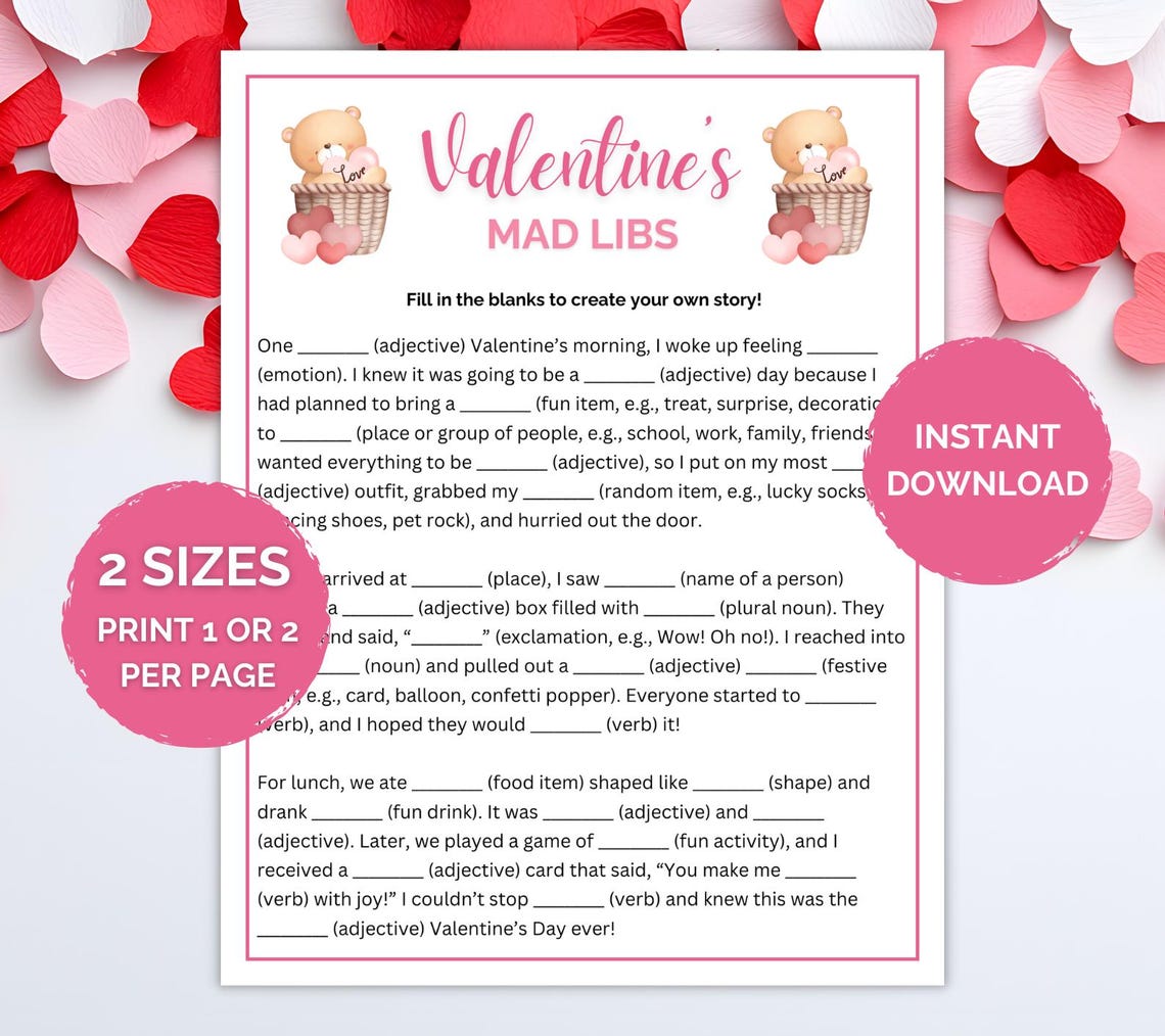 Valentine's Day Mad Libs Game, Valentine's Mad Libs Game, Fun Valentine ...