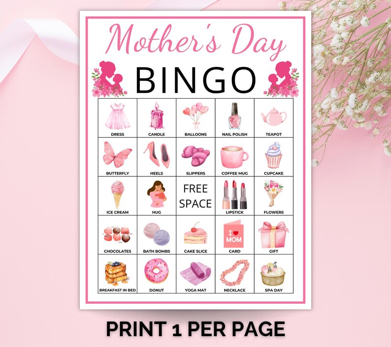 60 Printable Mother's Day Bingo Cards, Mother's Day Bingo, Mother's Day ...