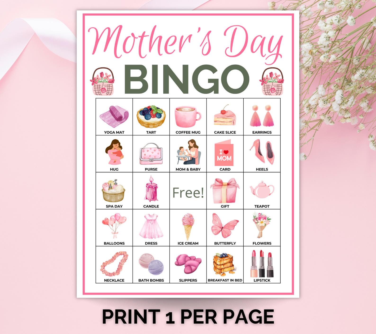 40 Printable Mother's Day Bingo Cards, Mother's Day Bingo, Mother's Day ...