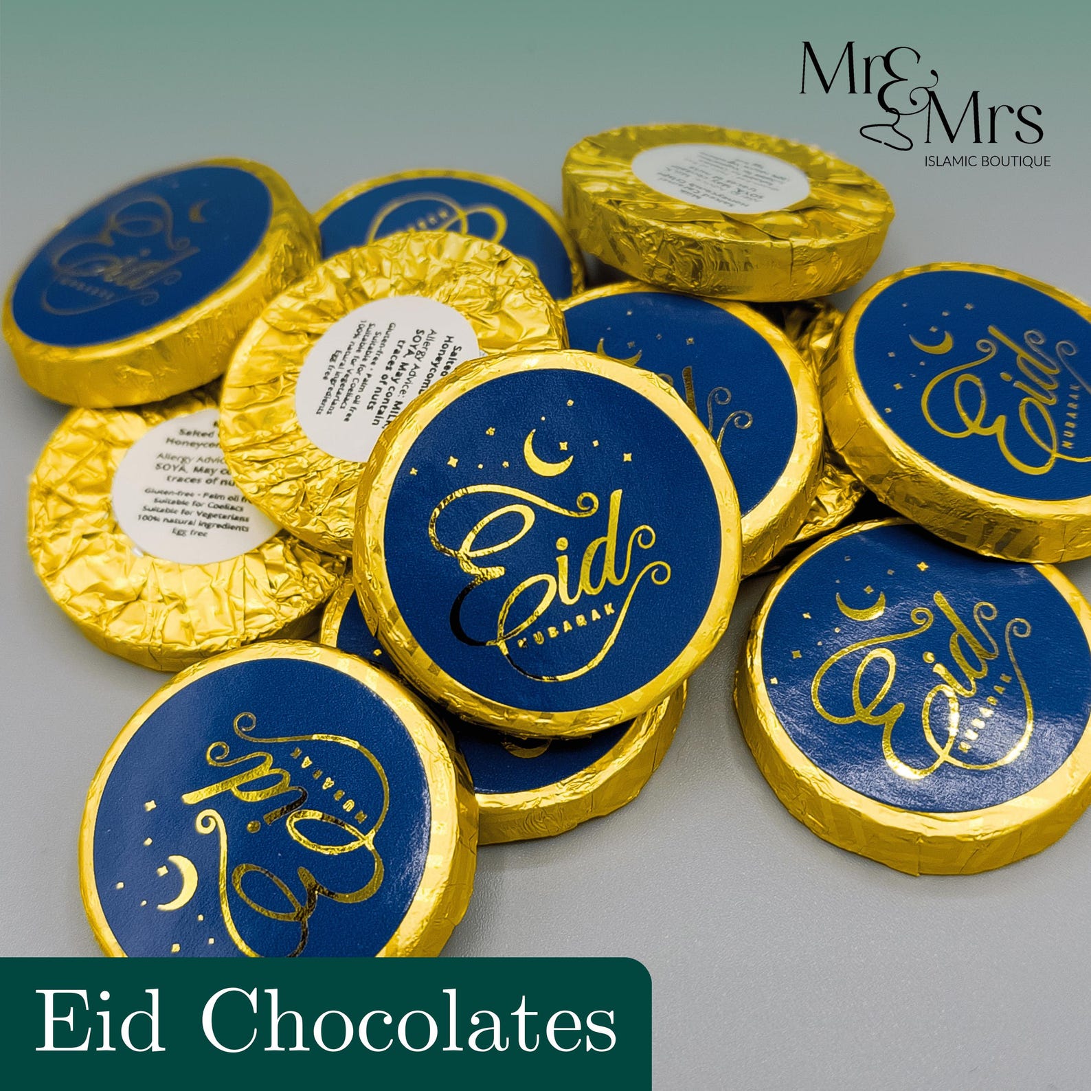 Luxury Gold Foiled Eid Chocolate Discs- Halal, Vegetarian, Gluten and ...