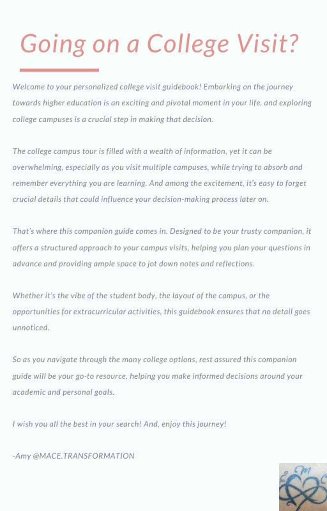 College Visit Companion Guide and Checklist - Etsy