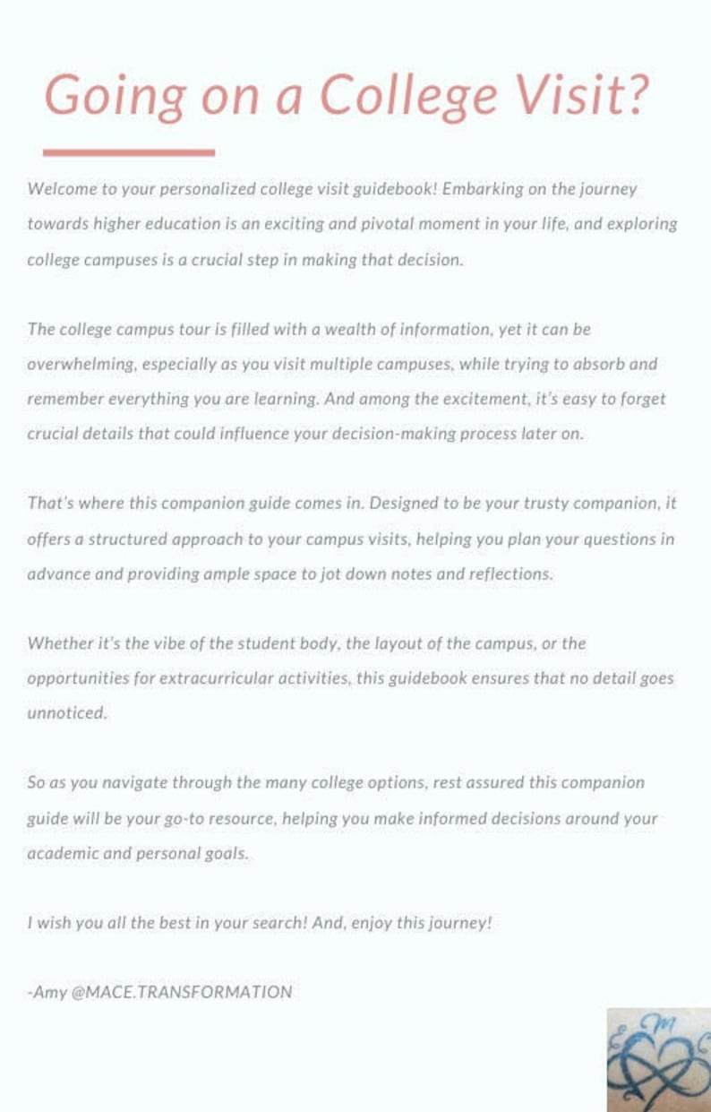 College Visit Companion Guide and Checklist - Etsy