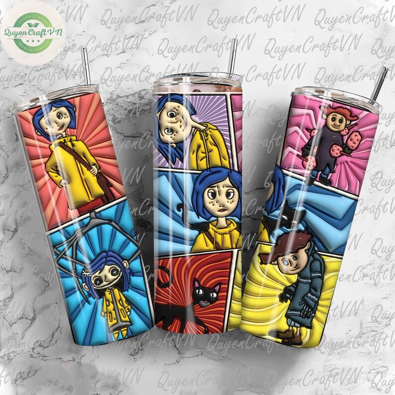 3D Horror Cartoon 20oz Tumbler, 3D Inflated Halloween Cora Character ...