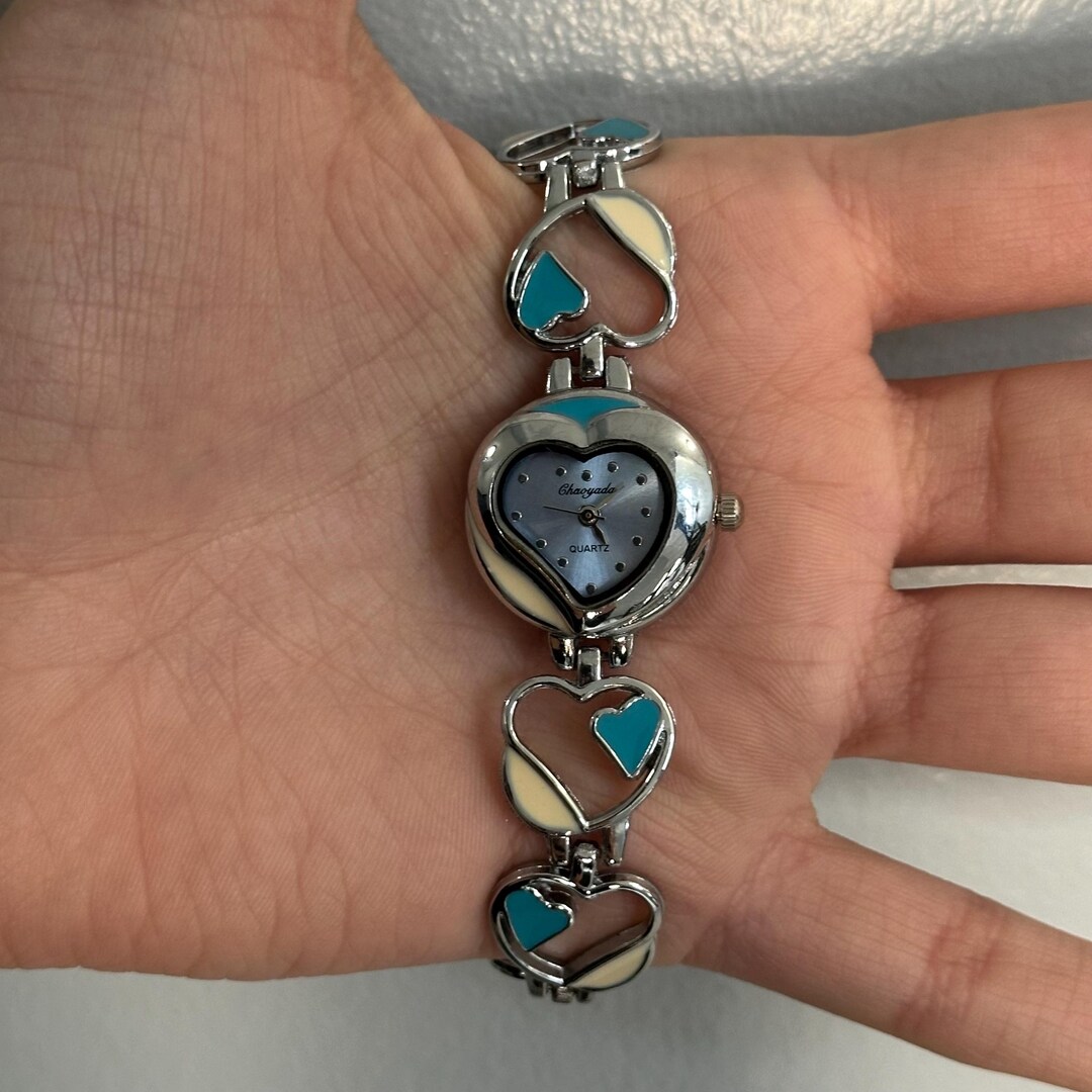 Y2K 2000s Style Silver and Blue Heart Band Watch - Etsy