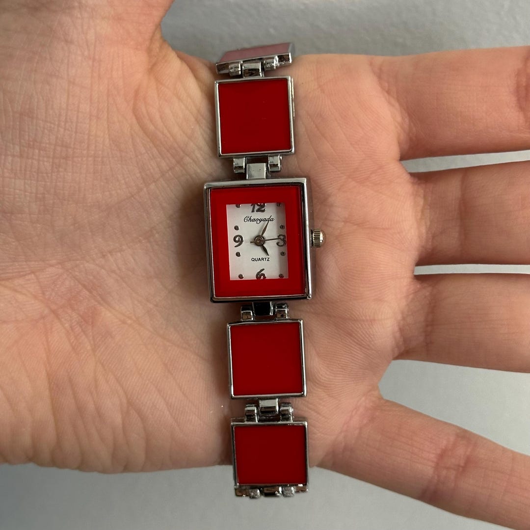Y2K 2000s Style Red Box and Silver Rectangle Band Watch - Etsy