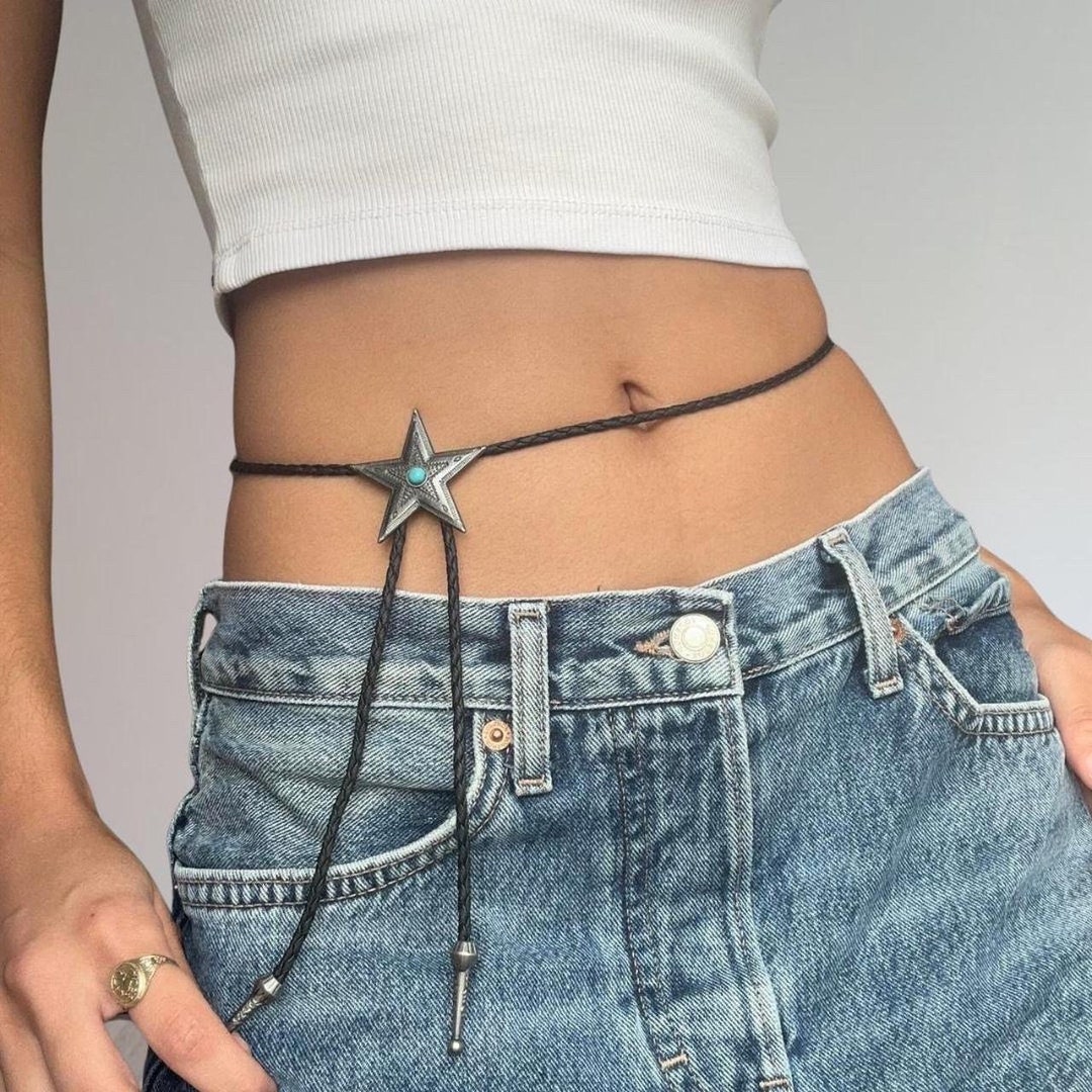 Adjustable Leather Silver Star Belt With Turquoise Stone - Etsy