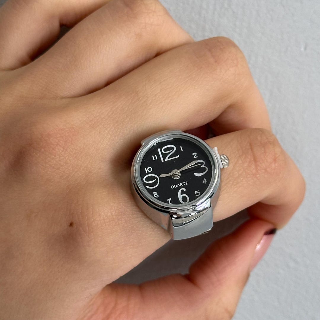 Vintage Black and Silver Watch Ring - Etsy