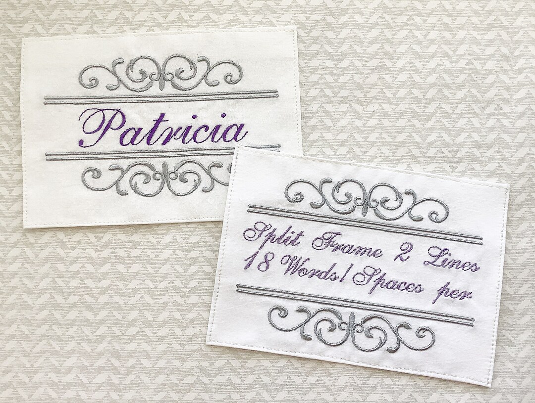Custom Embroidered Split Name Frame Style Quilt Label One Line or Two ...