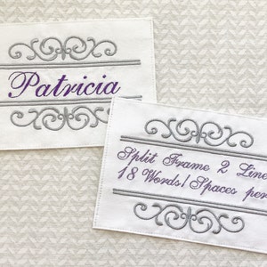 Custom Embroidered Split Name Frame Style Quilt Label One Line or Two ...