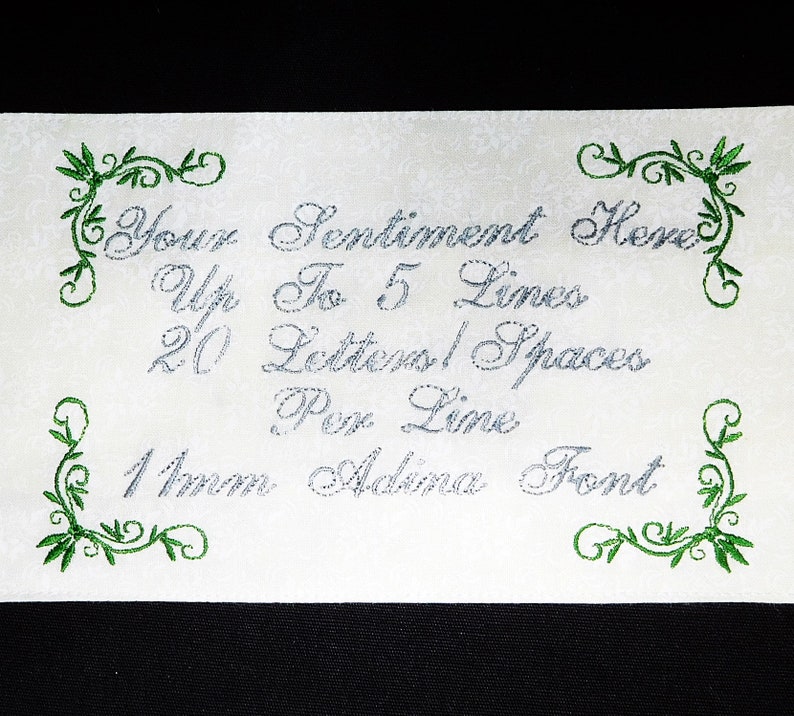 Custom Embroidered Quilt Label Four Corner Vine Border Script | Etsy