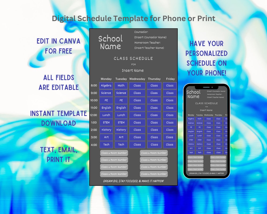 School Schedule Phone Wallpaper Template - Gray/blue - Etsy