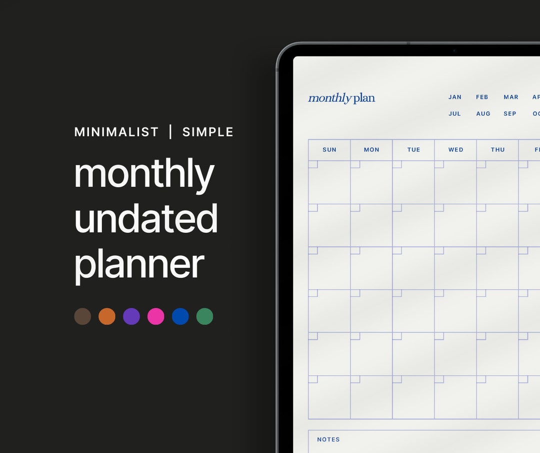 Minimalist Undated Monthly Digital Planner: Colorful Layouts (PDF) - Etsy