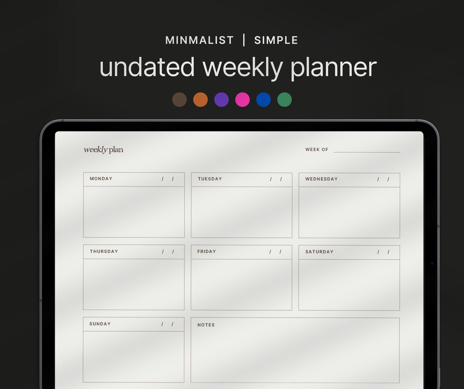 Minimalist Weekly Digital Planner: Undated, Colorful (PDF) - Etsy