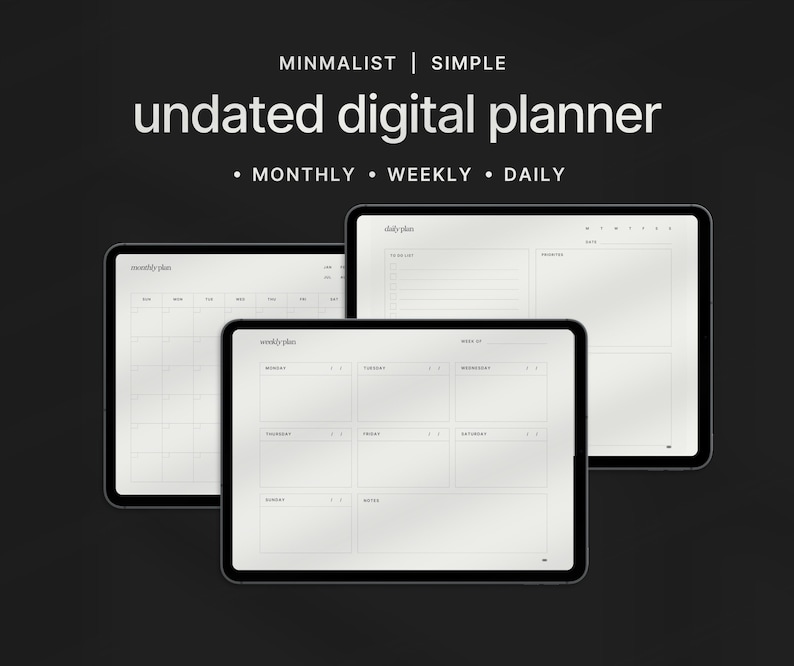 Undated Digital Planner Simple Minimalist Neutral Monthly Weekly Daily ...
