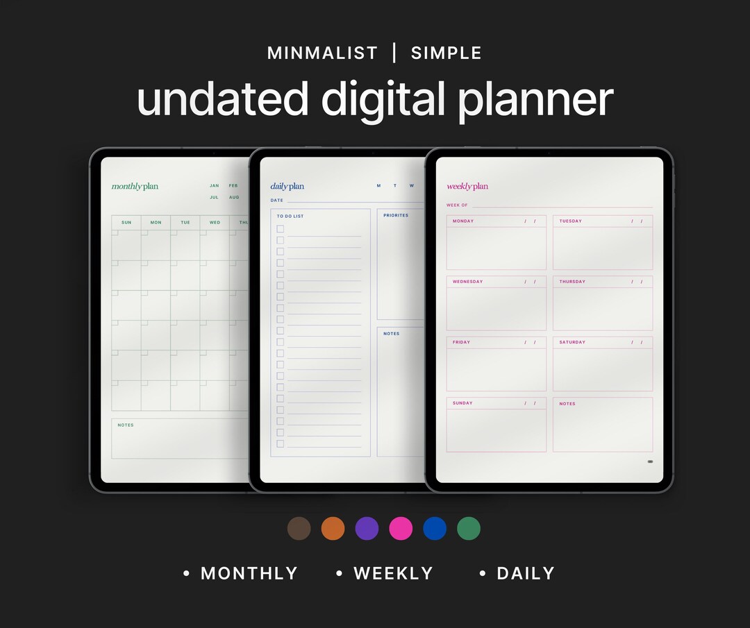 Minimalist Undated Digital Planner: Monthly, Weekly, Daily, NOT ...