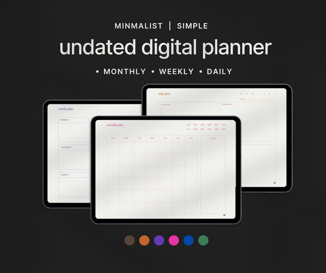 Minimalist Undated Digital Planner: Monthly, Weekly, Daily (PDF) - Etsy