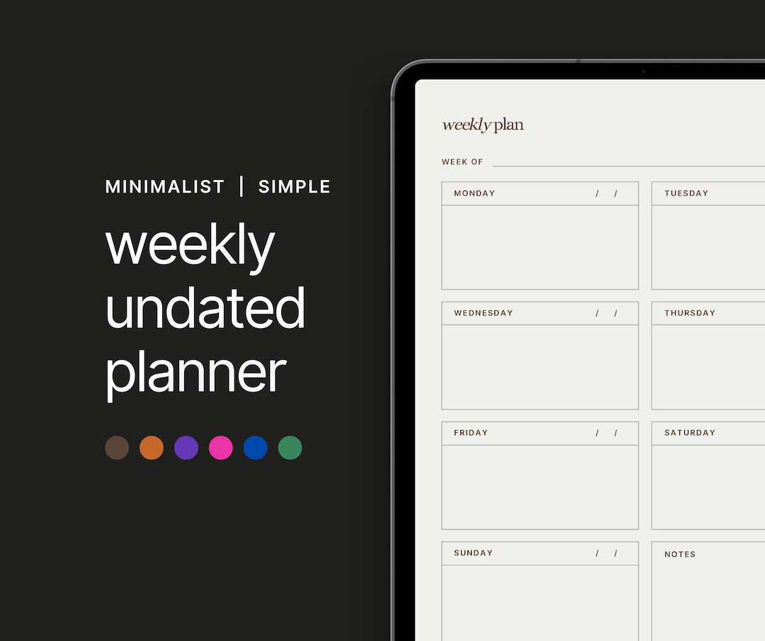 Weekly Digital Planner Simple Minimalist Colorful Undated Planner ...