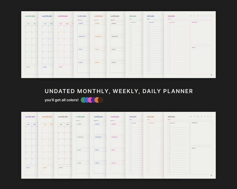 Minimalist Undated Digital Planner: Monthly, Weekly, Daily, NOT ...