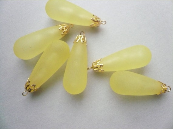Vintage 32 X 13 Mm Lemon Yellow Teardrops With a Frosted Matte | Etsy