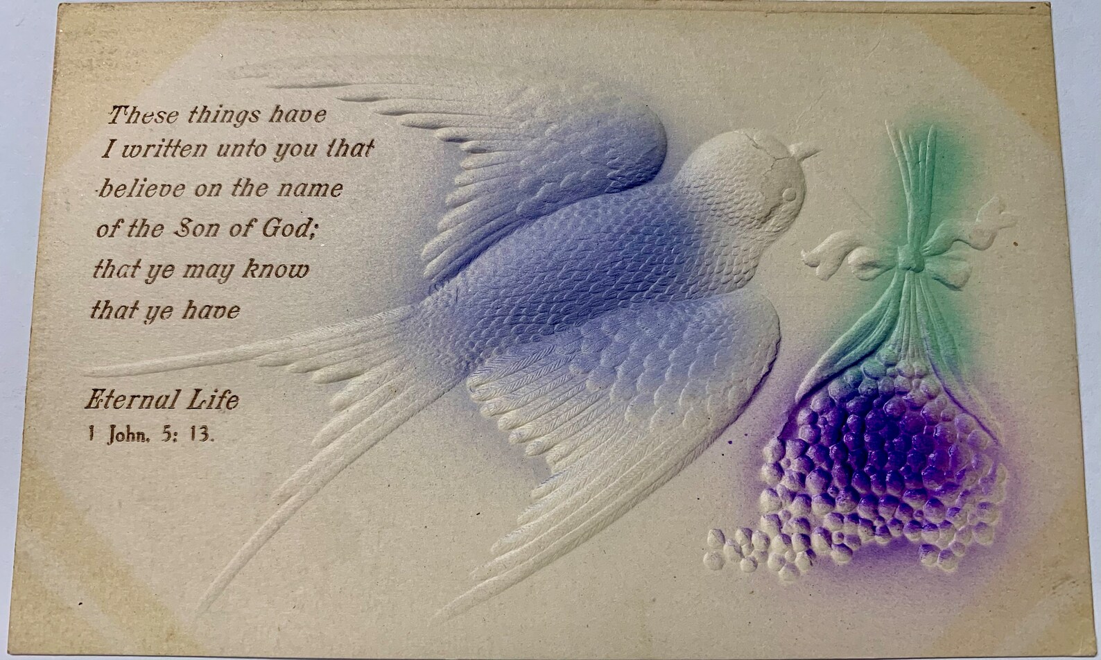 5 Antique Religious Themed Postcards Embossed With a Dove and Flowers ...