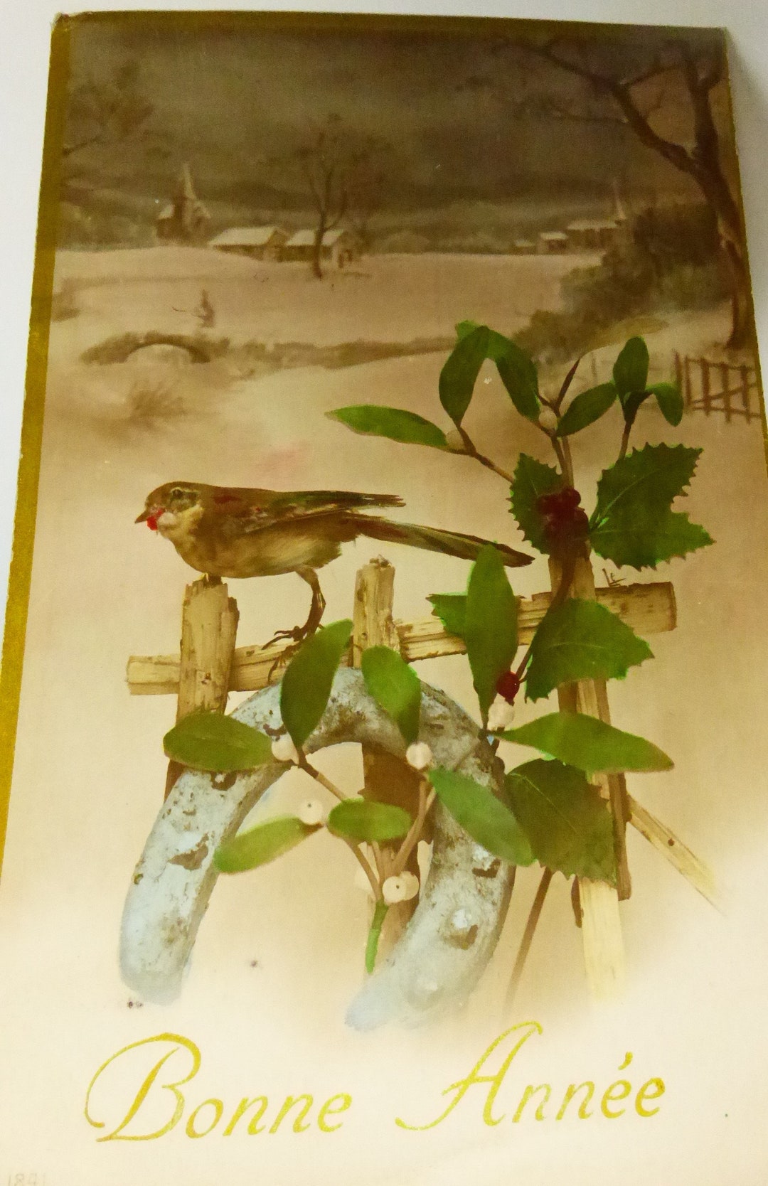 Vintage Postcard French Bonne Annee With Bird on Snow Scene No Postmark ...