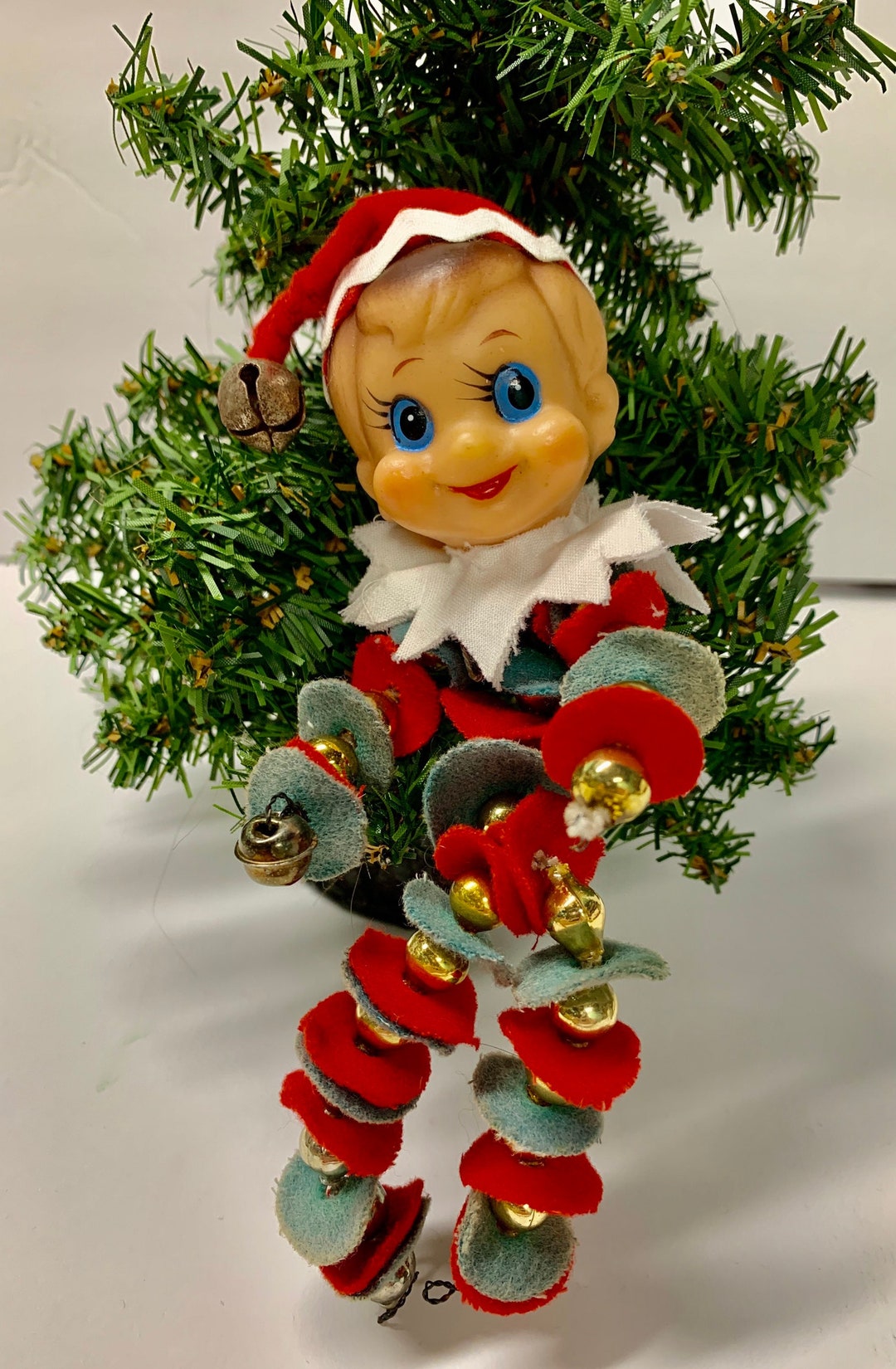 Vintage Handmade Elf 6 Inches Tall Body Made of Felt and Mercury Glass ...