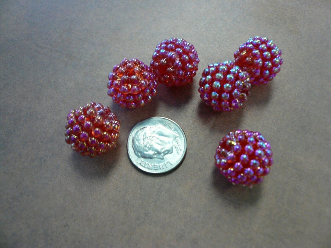 6 Vintage 15mm Raspberry Beads Red NOS 6 - Etsy