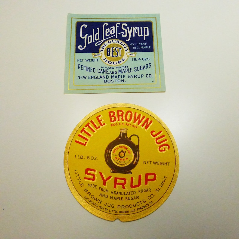 Vintage Pair of Original 1920s Maple Syrup Labels Gold Leaf Syrup and ...