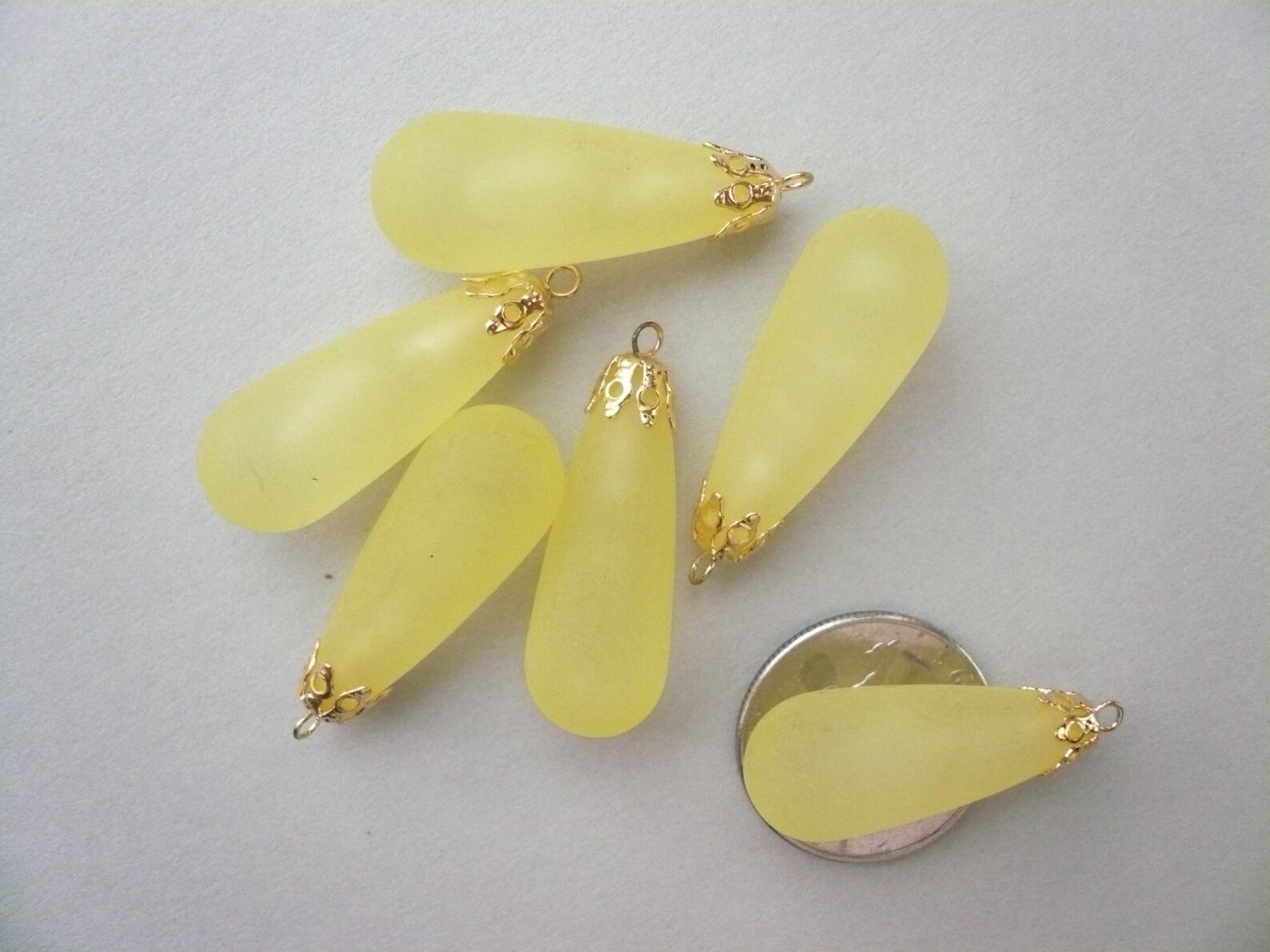 Vintage 32 X 13 Mm Lemon Yellow Teardrops With a Frosted Matte | Etsy