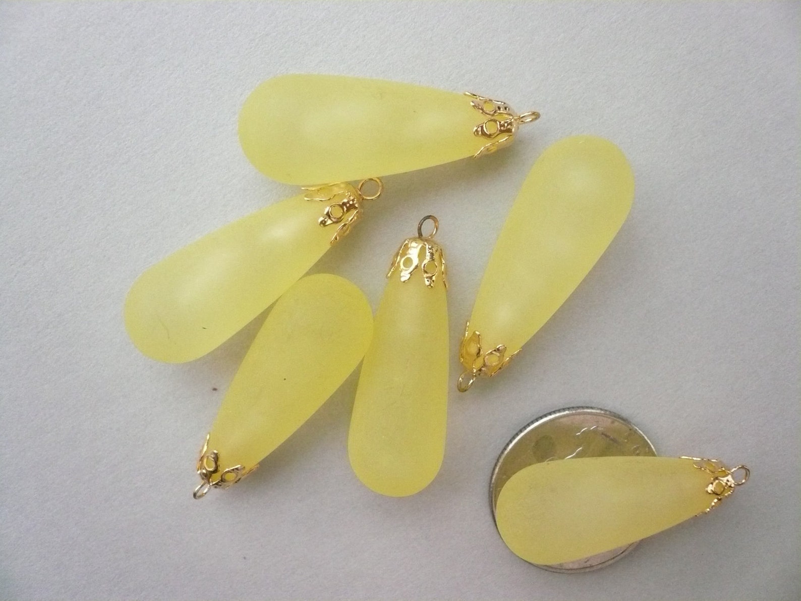 Vintage 32 X 13 Mm Lemon Yellow Teardrops With a Frosted Matte | Etsy