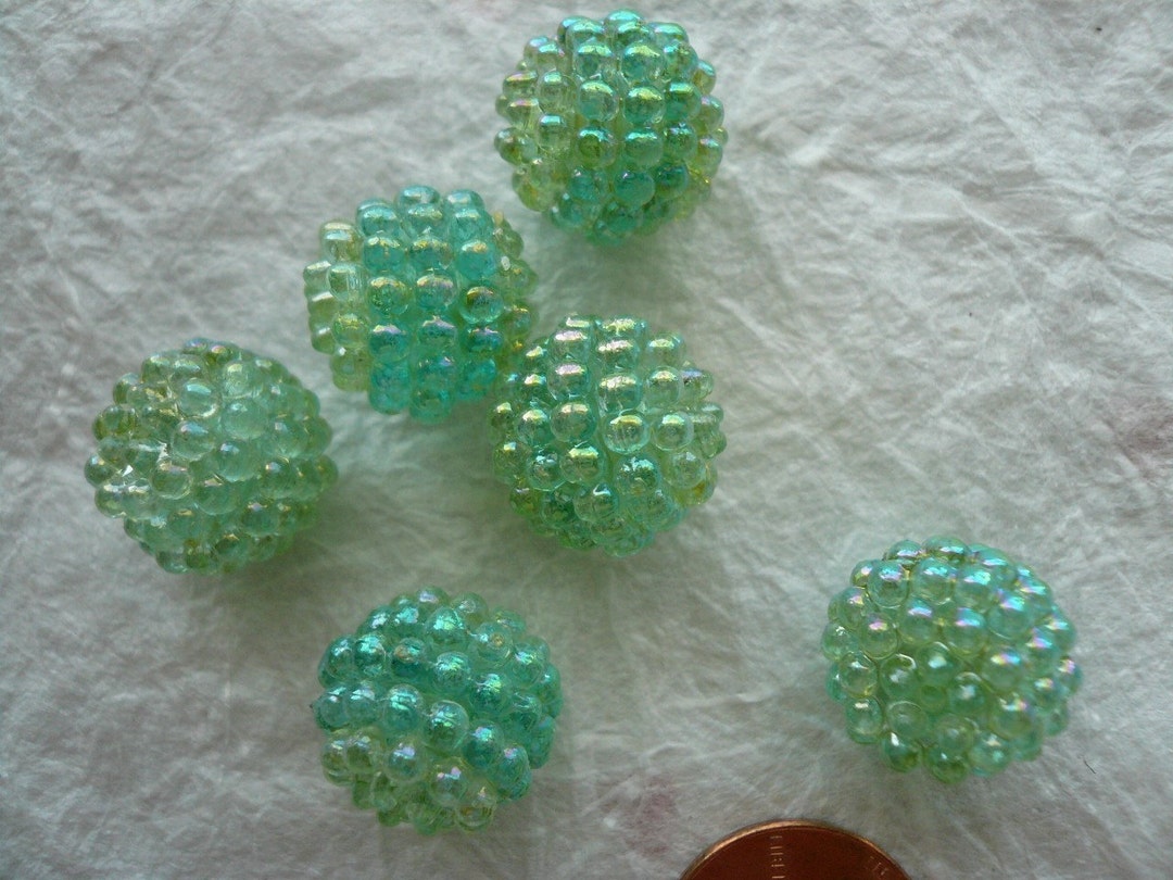 Vintage 15mm Raspberry Beads Pale Blue Green (6) NOS - Etsy
