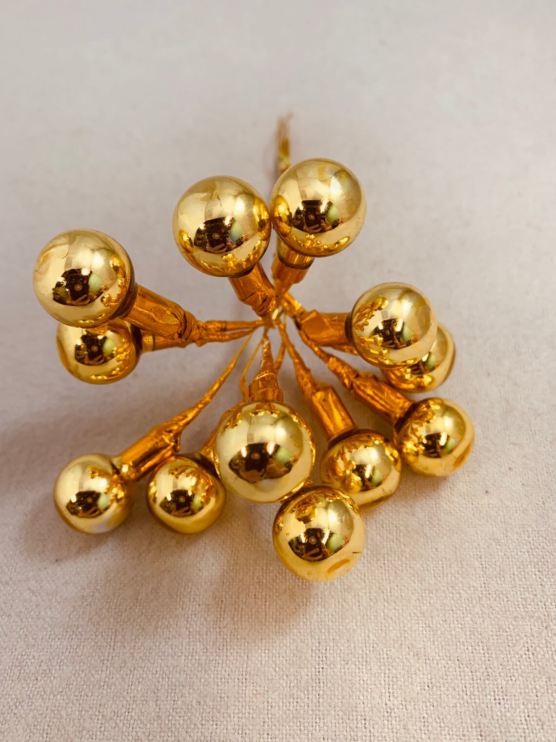 Vintage Mercury Glass Balls on Pick Gold 15mm New Old Stock Bunch of 12 ...