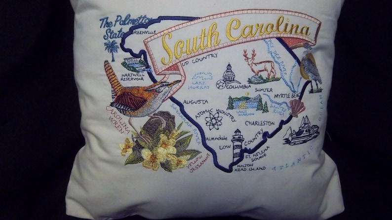 Embroidered State Map Pillow South Carolina - Etsy