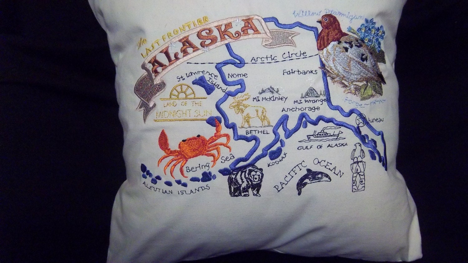 Embroidered State Map Pillow Alaska - Etsy